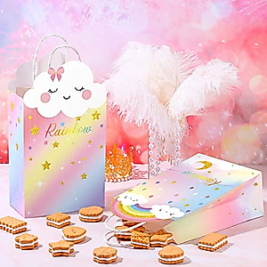 16 Pieces Rainbow Party Favor Bags Rainbow Present Bags with Handles Cloud Birthday Goodie Candy Bags Pastel Party Treat Gift Bags for Kids Girls Cloud Rainbow Party Decor Baby Shower Party Supplies
