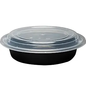 VeZee 24oz Disposable Black Meal Prep/Bento Box with Clear Dome Lids - Round Plastic Meal Containers - Leak Proof and Reusable Box : Perfect For Salad, Meal Prep and Fruits : Set of 50