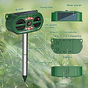 Umila Ultrasonic Solar Animal Repeller, 2022 Upgrade Cat Repellent Outdoor, Squirrel, Deer, Raccoon, Skunk, Rabbit, Dog, Cat, Waterproof with Alarm and LED Flashing Light
