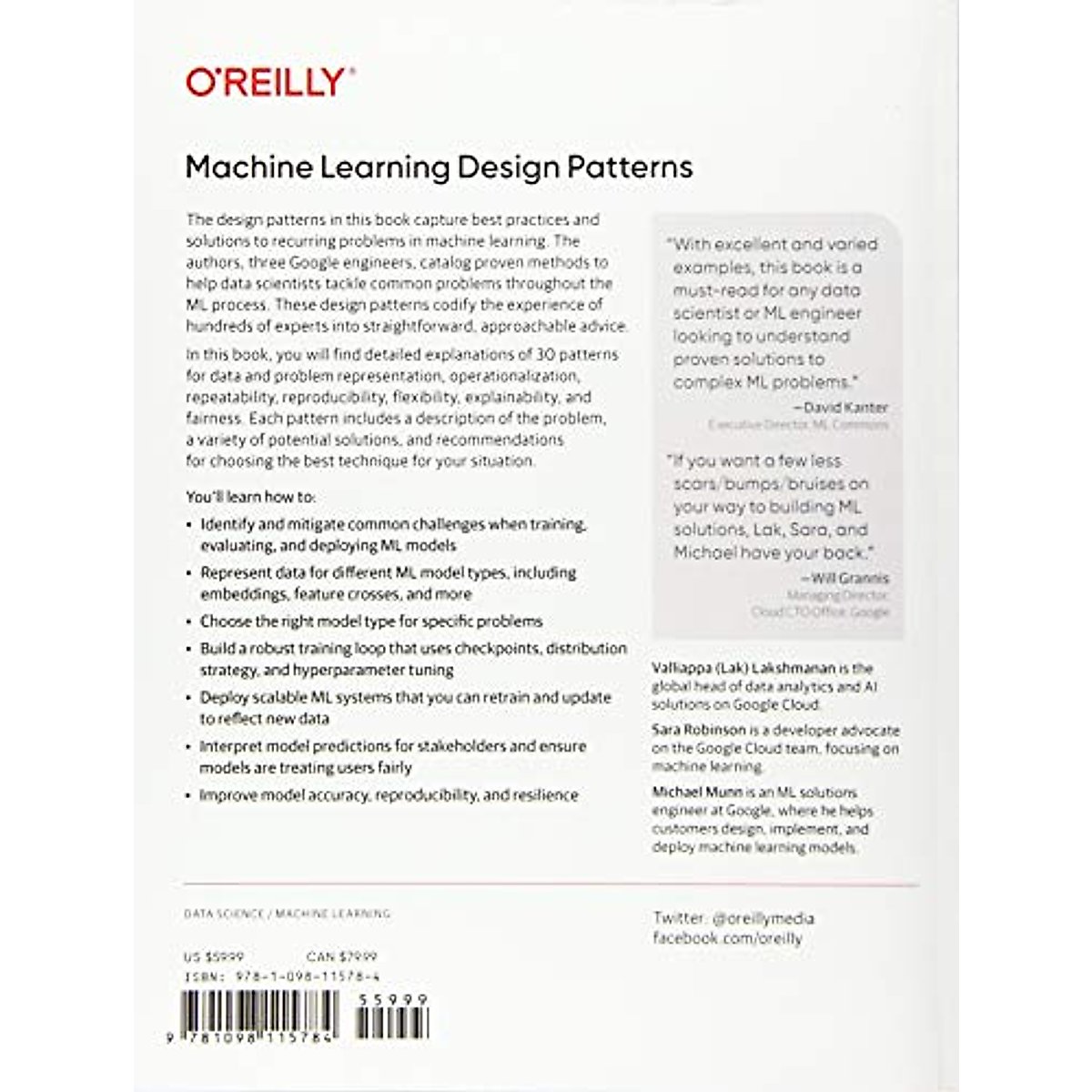 Machine Learning Design Patterns: Solutions to Common Challenges in Data Preparation, Model Building, and MLOps