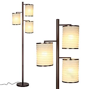 Brightech Liam Floor Lamp, Great Living Room Décor, Tall Tree Lamp for Offices, Asian Lantern Shade Lamp for Living Rooms, Standing Lamp with 3 LED Light Bulbs for Bedroom Reading - Bronze