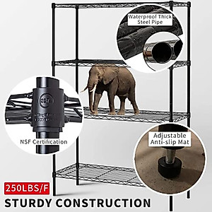 NChanmar 4 Tier Wire Shelving Unit Storage Shelves Shelf Organizer 54"x36"x14" Heavy Duty Metal Storage Rack Wire Rack NSF Height Adjustable for Laundry Bathroom Kitchen Garage Shelving (Black)