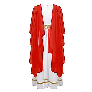 iiniim Kids Girls Ancient Greece Mythos God Costume Halloween Greek Roman Flowy Toga Dress Up Red 16 Years