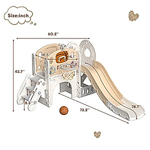 XJD 8 in 1 Toddler Slide, Kids Slide for Toddlers Age 1-3, Toddler Play Climber Slide Playset with Basketball Hoop and Ball,Toddlers Outdoor Indoor Playground (Beige Coffee)