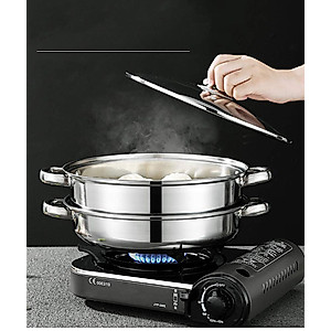 Steamer Set Hot Pot Glass Lid Soup Base Korean BBQ Multi Cooker Stainless Steel Pot Set (2 Tier Steamer)
