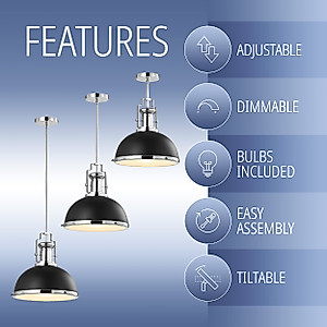 JONATHAN Y JYL9535B Homer 10" Iron/Glass Adjustable Vintage LED Kitchen Pendant for Living Room Bedroom, Bohemian Classic, Black/Chrome