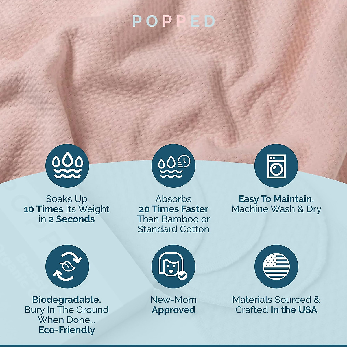 Popped Organic Cotton Breast Pads | Reusable and Washable Nursing Pads | Extra Absorbent Breastfeeding Pads | 1 Day Pair, 1 Night Pair (Pink, 4.5")