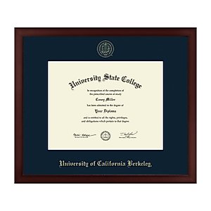 Framerly - University of California Berkeley 11" w x 8.5" h Diploma Frame - Fits a bachelor's, master's and phd - Gold Embossed Diploma Frame - Cherry Moulding with Navy Matting - Officially Licensed