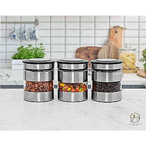 Le'raze Airtight Food Storage Container for Kitchen Counter with Window, [Set of 3] Canister Set Ideal for Flour Tea, Sugar, Coffee, Candy, Cookie Jar.