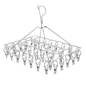 SSXX Clothes Drying Rack with 40 Clips, Stailess Steel Laundry Hanging Rack for Balcony and Courtyard, Suitable for Socks, Underwears, Drying Towels and Baby Clothes,Silver