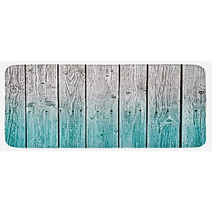 Ambesonne Rustic Kitchen Mat, Wood Panels Background Digital Tones Effect Country House Art Image, Plush Decorative Kitchen Mat with Non Slip Backing, 47" X 19", Teal Grey