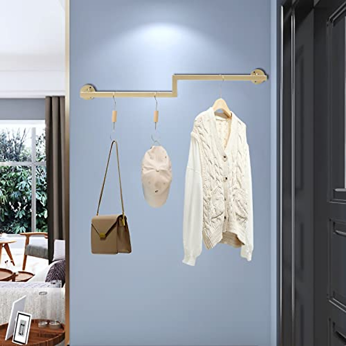 Gold Clothes Rack, Wall Mounted Metal Garment Rack Indoor Gold Clothes Display Stand for Living Room Clothing Store Heavy Duty
