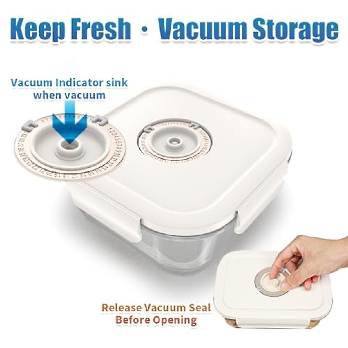 GENIEX Glass Vacuum Food Storage Containers Set - 3pc Square Vacuum Seal Containers for Meal Prep, Fruit Preservation, and Marinades - Easy Clean Food Saver for Vacuum Seal (Sealer Sold Separately)