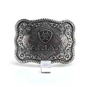 ARIAT Scalloped Logo Buckle with Twisted Rope Edge, Floral Scrolls, Filigree Detailing, 3 ¾" x 2 ¾"