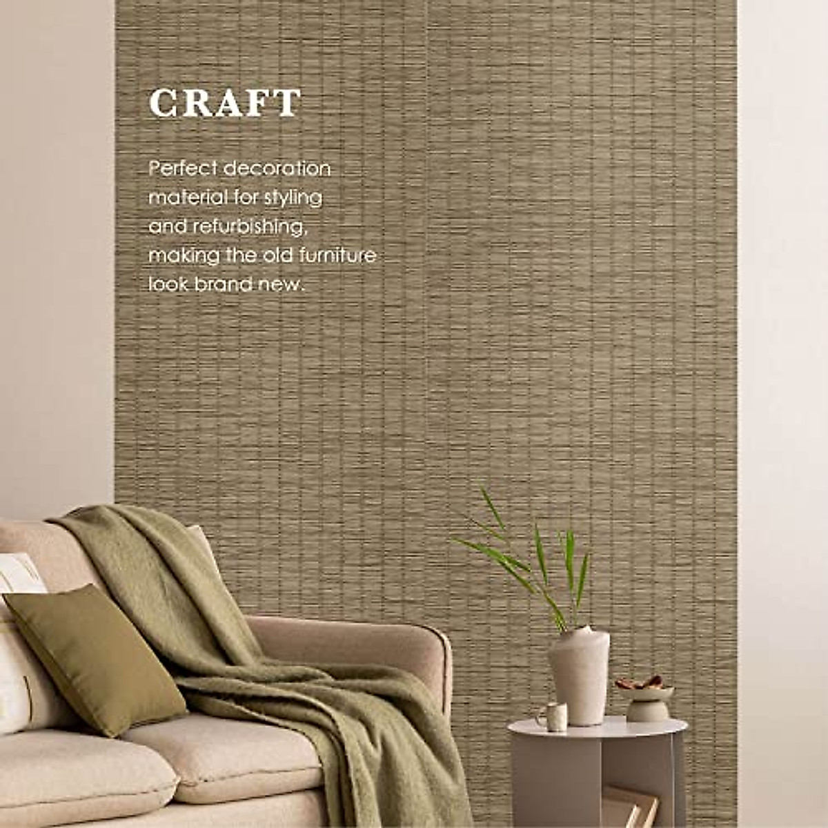 GoDear Design Faux Grasscloth Textured Wallpaper for Bedroom Living Room, Contact Paper for Wall Décor and Doors, Single Roll Wall Covering, 23" W x 96" L Non-Pasted Paper, Tranquility