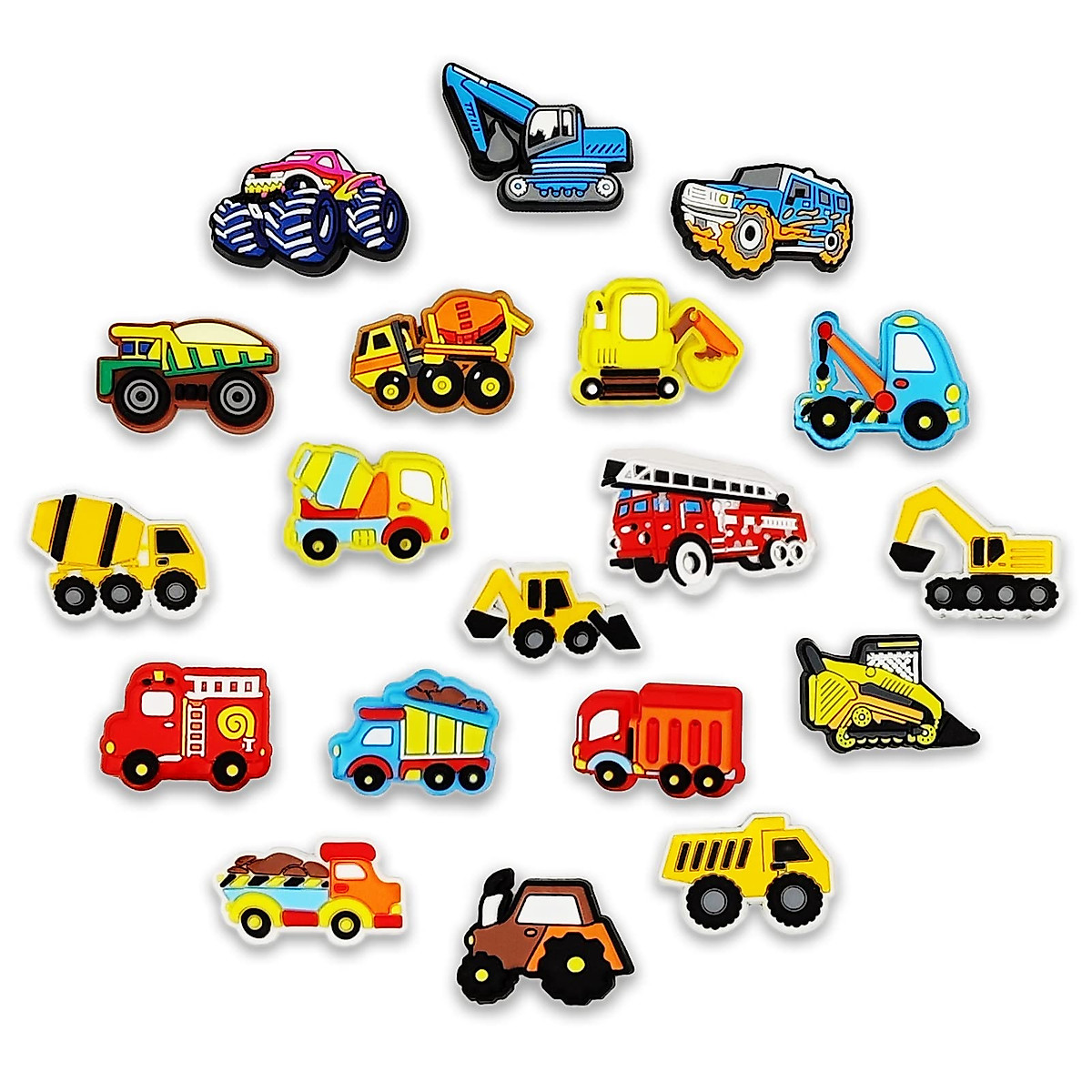 Felvjiaa 19pcs Truck Cars Construction Shoe Charms PVC Shoe Jewelry Decoration,Accessories Pins for Boys Girls and Teens Party Favors Birthday Gifts