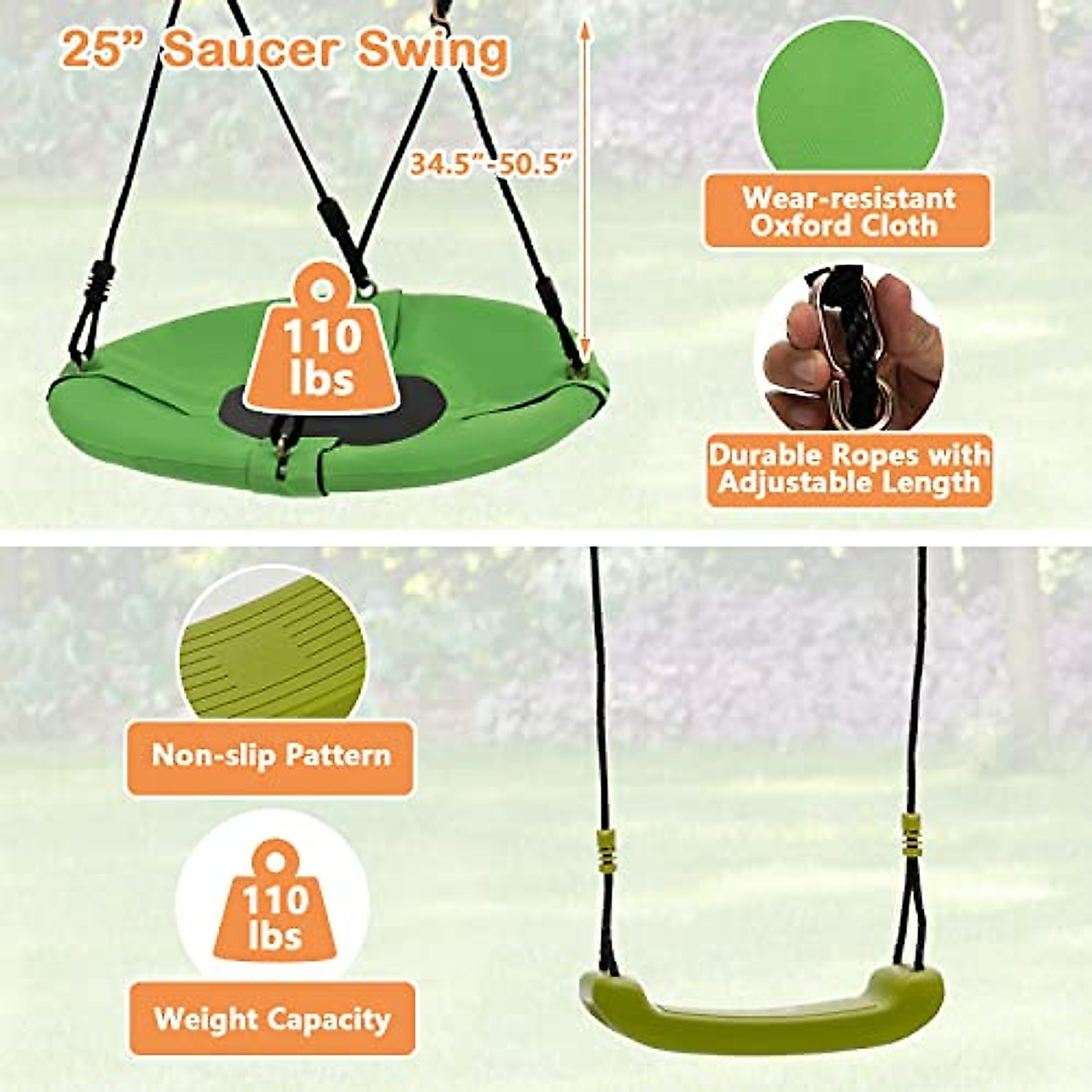 HONEY JOY Swing Sets for Backyard, 660lbs 7-in-1 Heavy Duty Swing Set w/A-Frame Metal Swing Stand, 2 Swings, Glider, Gym Rings, Slide, Monkey Bar,Basketball Hoop, Swingset Outdoor for Kids 3-12