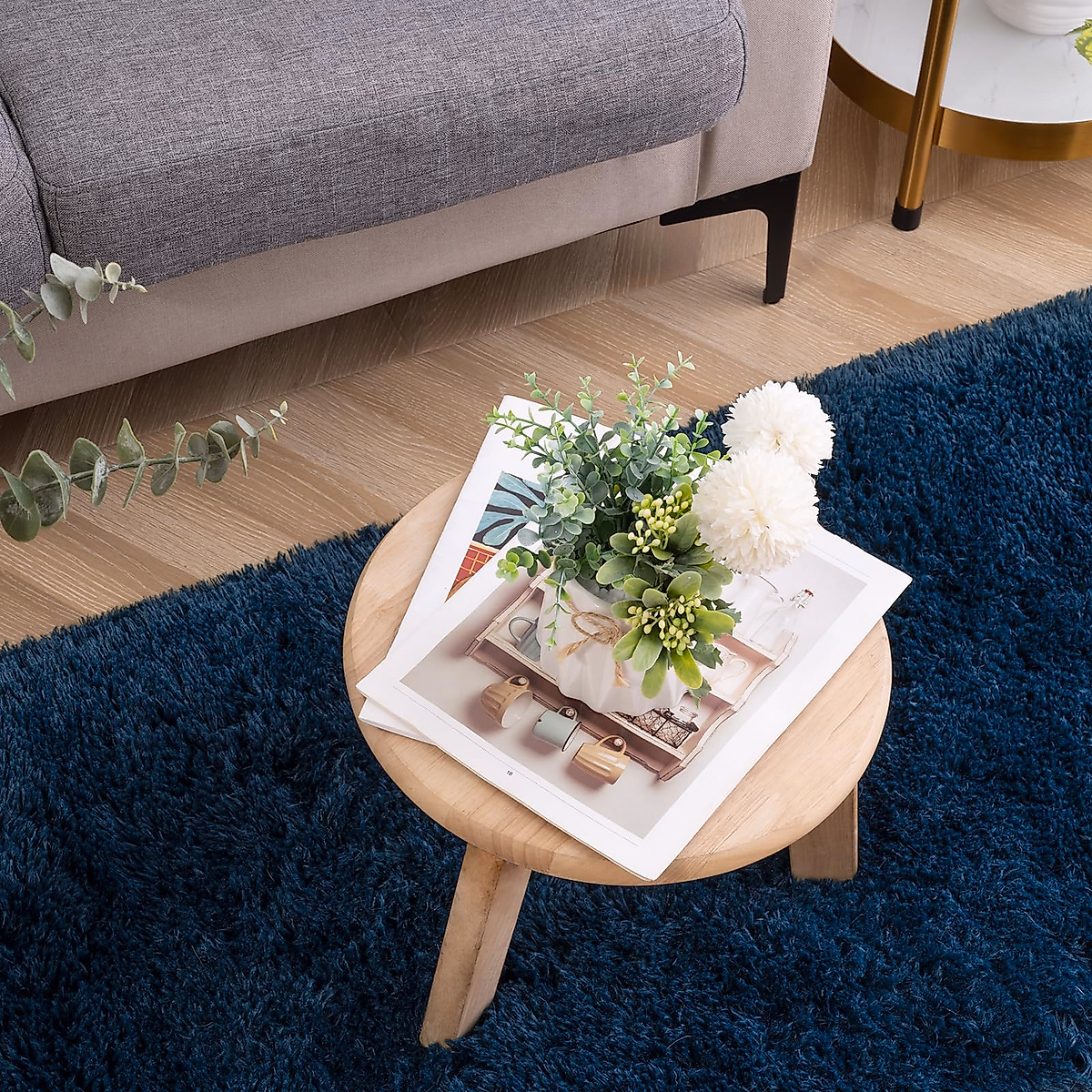 Maxsoft Soft Shaggy Runner Rug for Bedroom, 2x6 Feet Indoor Modern Fluffy Area Rugs Fuzzy Carpet for Hallway Bedside, Upgrade Non-Slip Shag Plush Rug for Dorm Living Room, Navy Blue