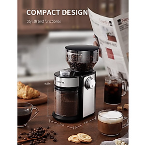 SHARDOR Coffee Grinder, Adjustable Burr Mill with 16 Precise Grind Setting for 2-14 Cup, Silver