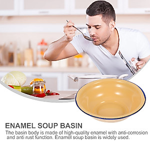 Hemoton Spa Bathroom Decor 2Pcs Enamel Bowls Vintage Enamel Basins Thickened Enamel Mixing Bowl Soup Plates Round Salad Serving Bowl Soup Bowl Enamel Tableware for Kitchen 28cm Yellow Enamelware