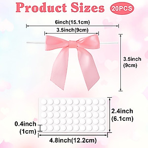 HINZIC 20pcs Pink Twist Tie Bow, 3.5" Premade Gift Bow Decor, Small Satin Ribbon Bowknot for Wrapping Gift Candy Bakery Cookies Treat Bags