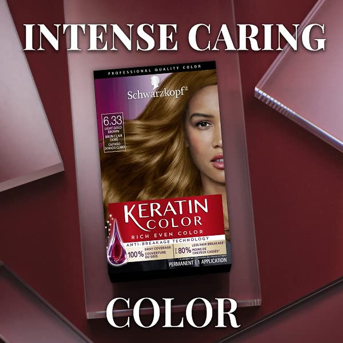 Schwarzkopf Keratin Color Permanent Hair Color Cream, 6.33 Light Golden Brown