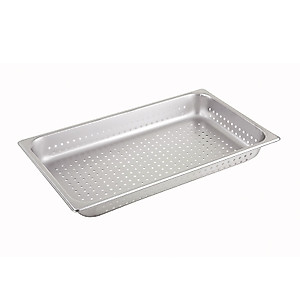 Winco SPJH-104PF, 4-Inch Full-Size Perforated Steam Pan, 22 Gauge Stainless Steel Sheet Pan, Serving Hotel Pan, NSF
