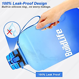 BuildLife Gallon Water Bottles with Times to Drink - Gallon Water Jug - 1 Gallon Water Bottle–128 oz Water Bottle,One Gallon Water Bottle with Time Marke for Gym(Blue)