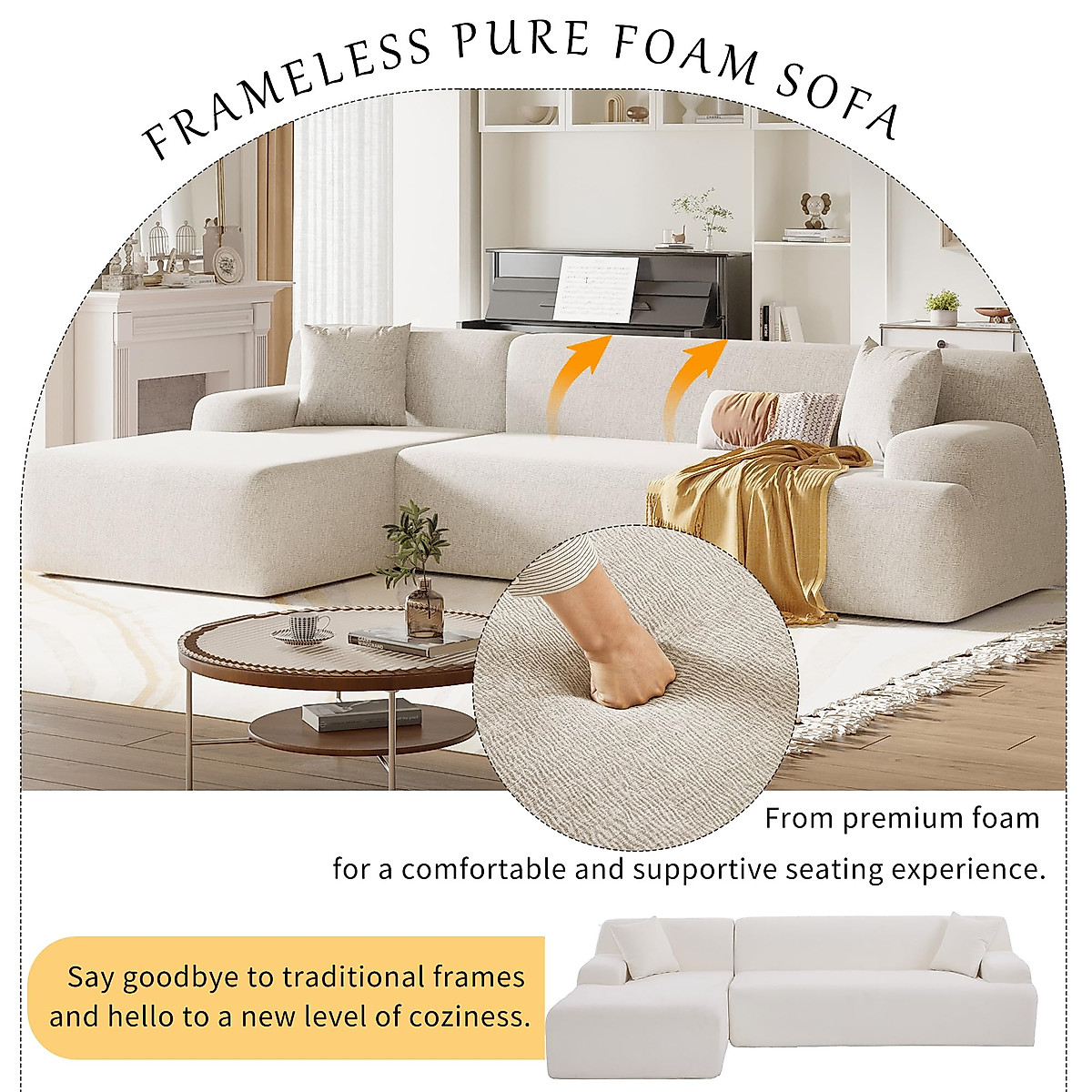 Merax L-Shaped Large Sofa Couch, 2 Piece Free Combination, Modern Modular Sectional Corner Sofa with 2 Pillows and High-Density Foam for Living Room, Bedroom, Salon, Beige