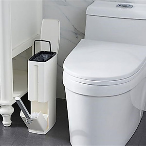 Rv Camper Trash Can Inside [Space Saving & Odor-Proof], Skinny Bathroom Trash Can and Toilet Brush Set, Ultra Slim Trash Can Bathroom with Lid, Small Garbage Can Tiny Trash Bin Built-in Bag Dispenser