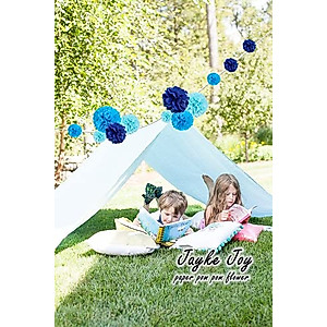 12 Pcs Tissue Pom Poms Kit, Tissue Paper Flowers for Birthday, Boy Baby Shower, Nursery, Graduation, Bachelorette Party Decoration (Blue Mix)