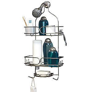 Zenna Home Rustproof Hanging Over-the-Shower Caddy, with Inverted Bottle Storage, Soap Dish, Razor Hooks and Storage Cup, Stainless Steel