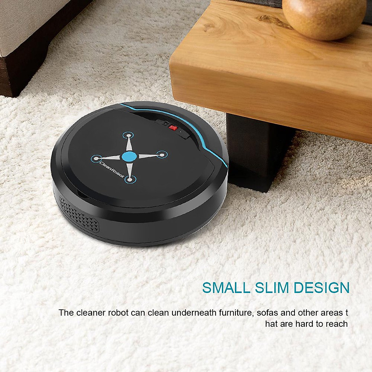 Robot Vacuum Cleaner, USB Rechargeable Automatic Smart Robot Vacuum Floor Cleaner Household Sweeping Machine Good for Pet Hair, Low Pile Carpet, Hard Floors(Black)
