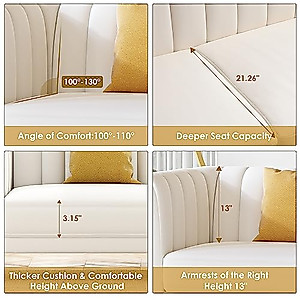 FOTOSOK 78'' Sofa, Modern White Sofas Couches for Living Room, Comfy Sofa Faux Leather Sofa 3 Seater Sofa with 2 Throw Pillows and Gold Metal Legs, Deep Seat Sofas for Living Room (Cream White)