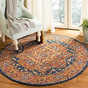 SAFAVIEH Evoke Collection 5'1" Round Blue/Orange EVK275C Oriental Medallion Distressed Non-Shedding Dining Room Entryway Foyer Living Room Bedroom Area Rug