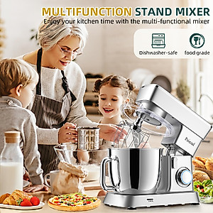 Peicual Stand Mixer, 5.5QT 10+P Speed Tilt-Head Kitchen Electric Mixer, Food Mixer with Stainless Steel Bowl, Dough Hook, Flat Beater, Wire Whisk, Splash Guard for Daily Use - Silver