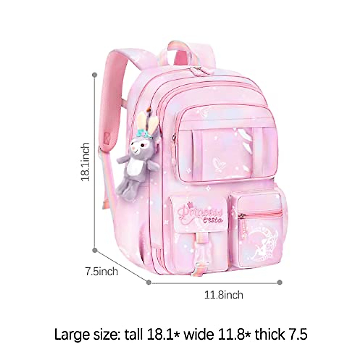 Nzahdwu Cute Kids Backpacks 18.1" Laptop Backpack Anti Theft Travel Backpack Kawaii Backpacks for Ages 6-12 Girls Lightweight Waterproof School Backpck (Pink)