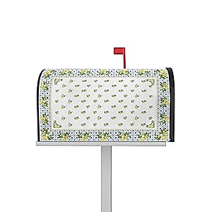 BOSIJOY Mailbox Covers Farm Lemon Green Leaves Mailbox Cover Magnetic Standard Size,Watercolor Flower Retro Blue Tile Mailbox Wraps Post Box Cover for Outdoor Garden Yard Patio Decor Mailbox Decals