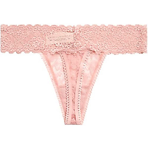 Jessica Simpson Women's Underwear - 5 Pack Stretch Microfiber Lace Thong Panties (S-XL), Size Large, Black/Black/Animal Blush/Rose/Floral Rose