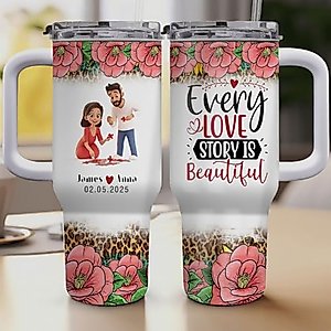 Personalized 40oz Tumbler with Handle – Valentine's baking-Custom Couple Gift for Anniversary Wedding Gift, Birthday, Mother's Day, Valentine’s Day BH83f0