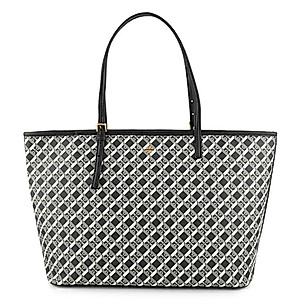 Tory Burch 143364 Geo Logo Black/Grey/White With Gold Hardware Women's Large Top Zip Tote Bag