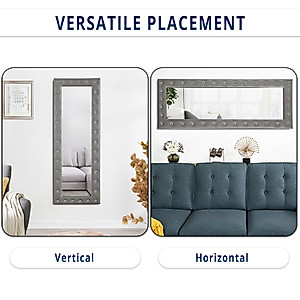 Crystal Tufted Floor Mirror Full Length, 63"LX22"W Wall Mirror Full Length, Standing Mirror Full Length, Full Length Wall Mirror With Faux Wood Frame, Full Length Mirrors for Bedroom - Gray