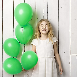 RUBFAC Green Balloons Latex Party Balloons, 100pcs 12 Inch Green Helium Balloons for Party Decoration Like Birthday Party, Baby Shower, Gender Reveal, Anniversary, Jungle Party (with Green Ribbon)