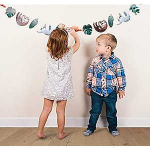 Sloth Party - Watercolor Garland | Sloth Birthday Decorations | Photo Prop | Tropical Leaves, Sloth Garland, Sloth Baby Shower, Let's Hang