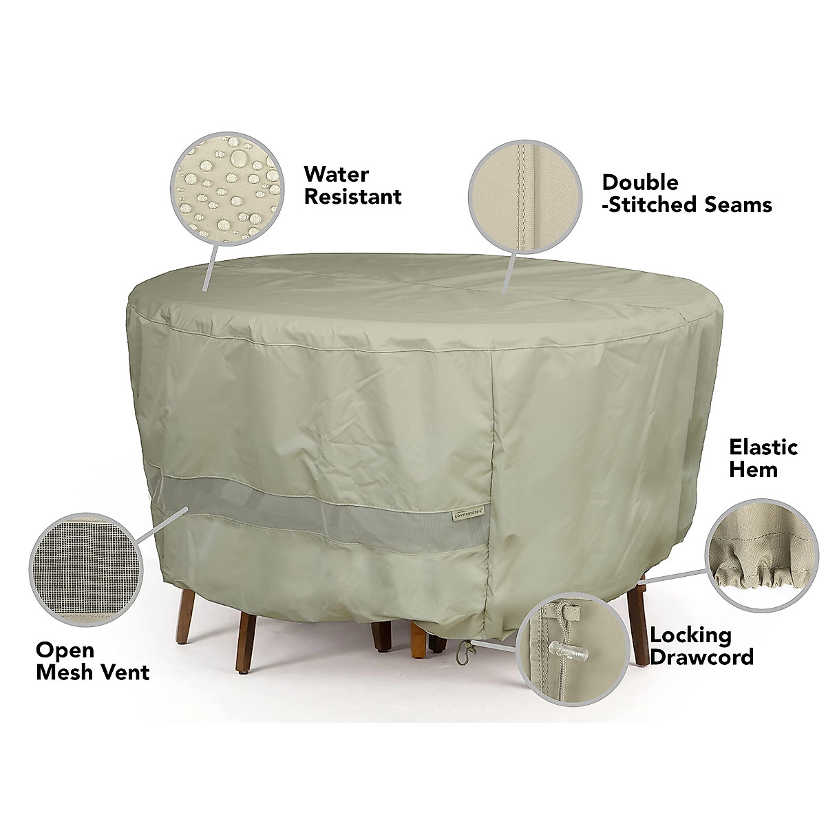 Covermates Round Accent Table Cover - Patio Outdoor Furniture Cover, Water Resistant Outdoor Ottoman/Side Table Cover, Elite 300D Polyester, 36DIAMETER x 25H, Khaki