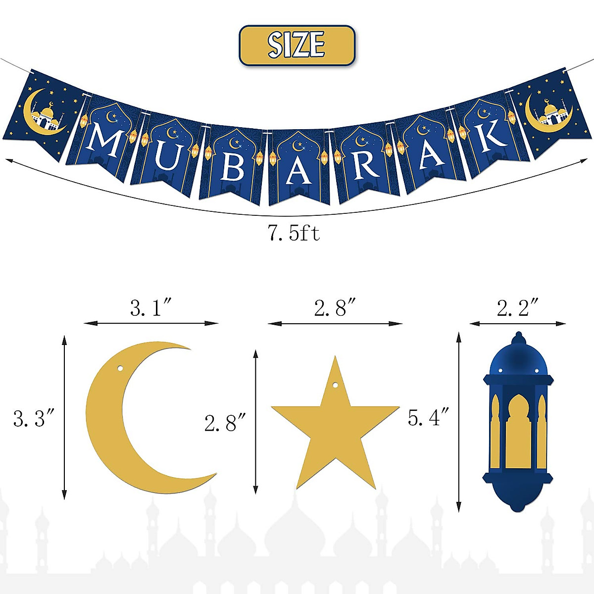 Eid Mubarak Banner Happy Eid Party Decorations Ramadan Festival Supplies Moon Star Lantern Garland Ramadan Decor