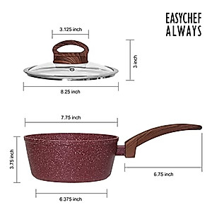Easy chef always 2 Quart Saucepan with lid, Nonstick Small Sauce Pot with Granite Coating, Cooking Sauce Pan, Saucepan for Stove Top, Healthy Nonstick Pot with Lid, PFOA Free, Soup Pan Milk Pan, Red