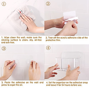 Lunmore Plastic Wall Mount Organizer, Clear Adhesive Shower Storage Box Organizer No Drilling Hang Walls/Doors for Kitchen, Bathroom, Bedroom, Cabinet, Office, Craft Room (Small Size with Divider)