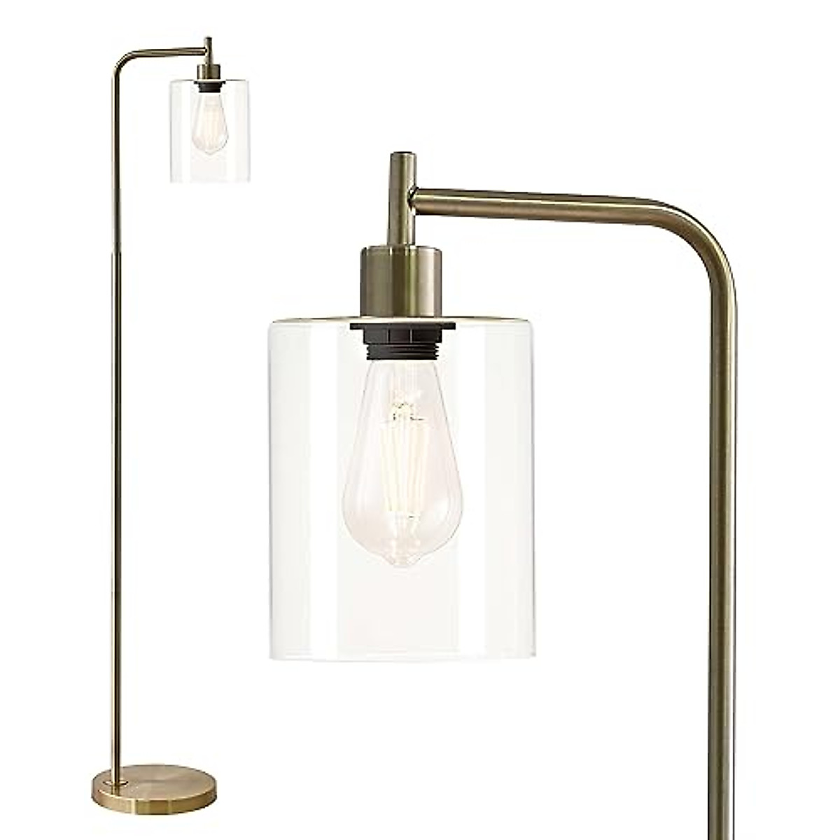 Oneach 66.5 '' Industrial Floor Lamp for Living Room Modern Standing Lamps with Hanging Clear Glass Shade Reading Tall Pole Lamp for Bedroom Office Study Room AB Antique Brass（Bulb Included）