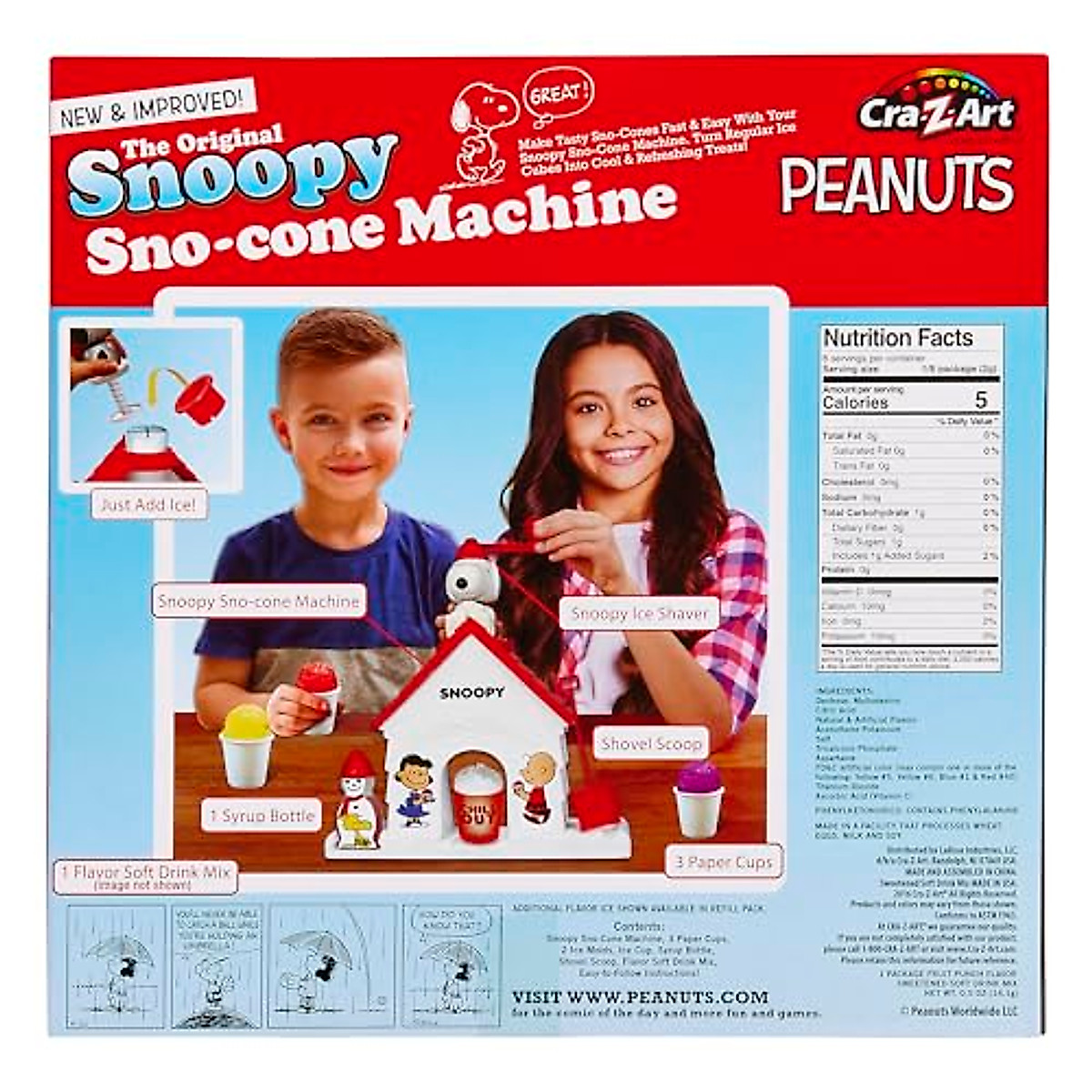 Snoopy SNO-Cone Machine, Snow Cone Shaved Ice Maker Ice Shaver, Snoopy House Shaped Shaved Ice Maker Comes with Fruit Punch Flavor Packet, Ages 6 and Up